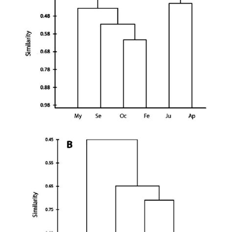 Cluster Analysis A Grouping Analysis Of The Sampling Months B Download Scientific Diagram