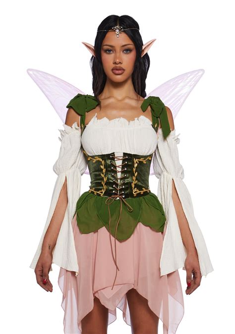 Medieval Renaissance Ren Faire Fairy Sexy Womens Halloween Costume Pixie Sprite Costume Set