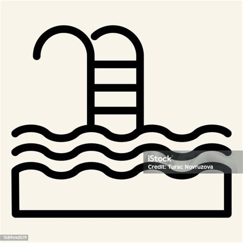 풀 라인 아이콘입니다 파도와 사다리 기호가 있는 수영장 베이지색 배경에 윤곽선 스타일 픽토그램 호텔 레저 레크리에이션 모바일 개념 웹 디자인 벡터 그래픽