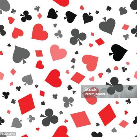 카드 슈트가있는 매끄러운 패턴 하트 클럽 스페이드 및 다이아몬드 카지노 도박 포커 배경 Brand Name Video Game에 대한 스톡 벡터 아트 및 기타 이미지