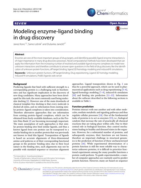 Pdf Modeling Enzyme Ligand Binding In Drug Discovery