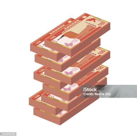 스리랑카 루피 벡터 일러스트 레이 션입니다 스리랑카 머니 세트 번들 지폐 지폐 100 Rs 플랫 스타일 흰색 배경에 격리 심플한 미니멀 디자인 0명에 대한 스톡 벡터 아트