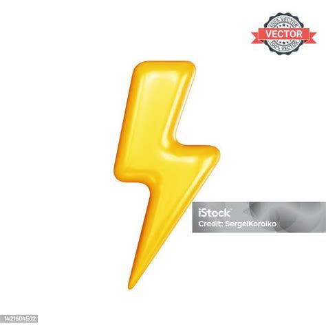 번개 섬광 아이콘입니다 뇌우 전기 배터리 또는 전기 자동차의 개념적 표시 흰색 배경에 사실적인 3d 벡터 일러스트 레이 션 3차원 형태에 대한 스톡 벡터 아트 및 기타