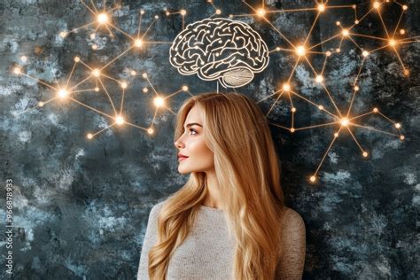 Neurocomputation Sensory Mapping And Neuronal Interface Woman With Brain Activity Simulation