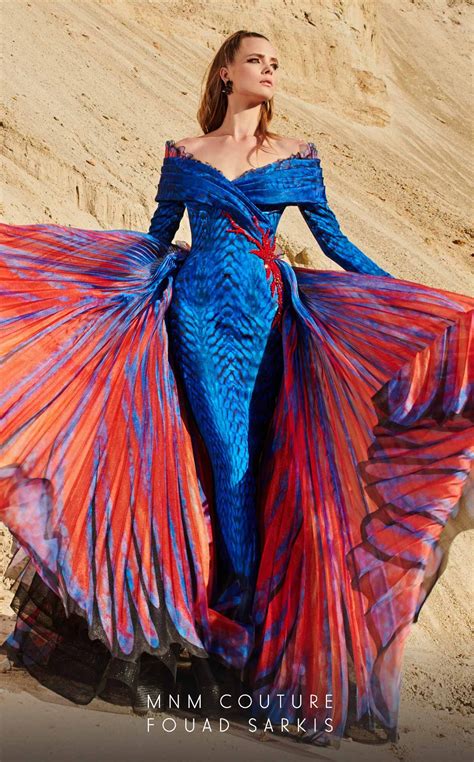 Mnm Couture Printed Sheath Gown With Overskirt