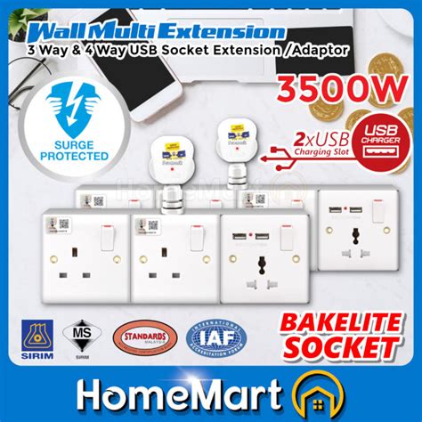 Heavy Duty Multi Wall Extension USB Port Bakelite Socket T Adaport 3 Gang 4 Gang Surge Protector