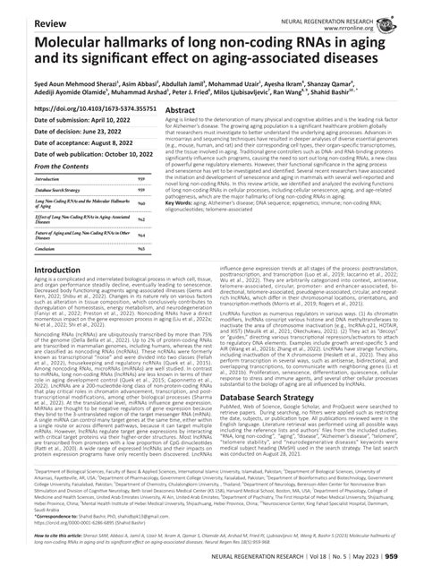 Pdf Molecular Hallmarks Of Long Non Coding Rnas In Aging And Its Significant Effect On Aging