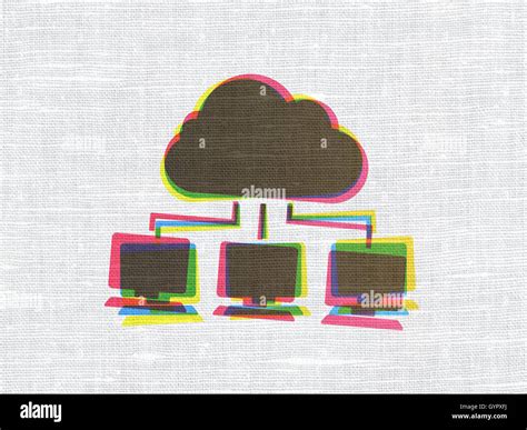 Cloud Computing Concept Cloud Network On Fabric Texture Background