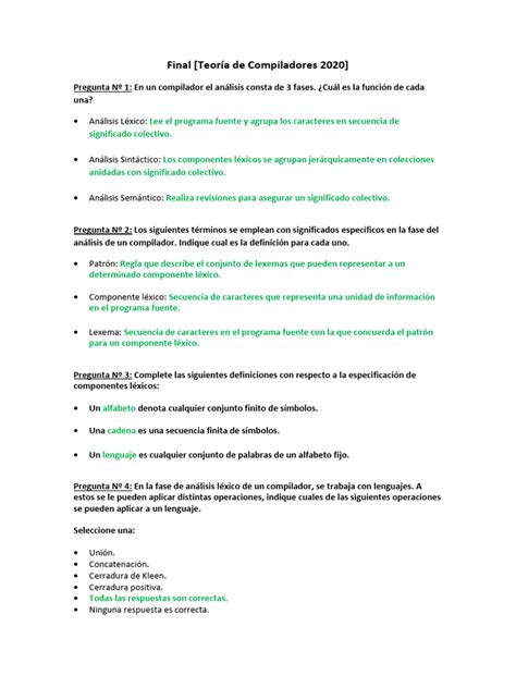Final Teoria De Compiladores 2020 Pdf