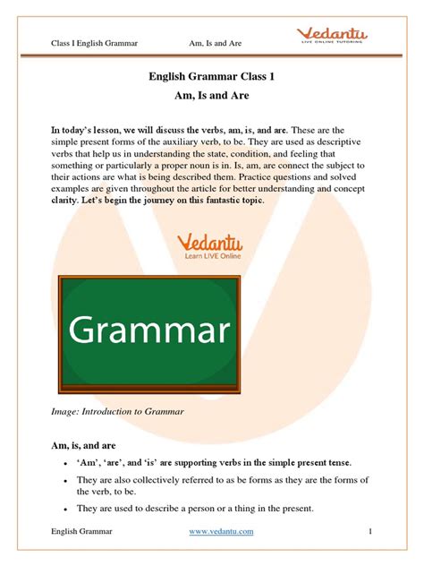 English Grammar Class 1 Am Is And Are Learn And Practice Download Free Pdf Pdf English