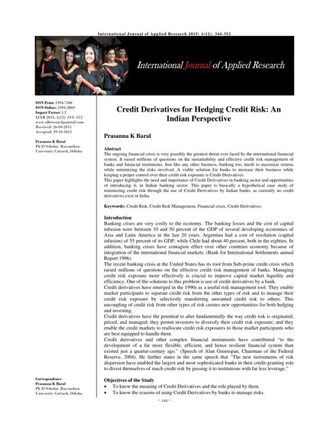Pdf Credit Derivatives For Hedging Credit Risk An Indian Perspective
