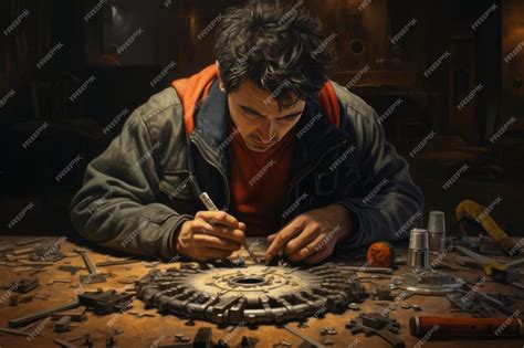 Premium Ai Image Efficient Man Skillfully Utilizing A Screwdriver In 32 Aspect Ratio