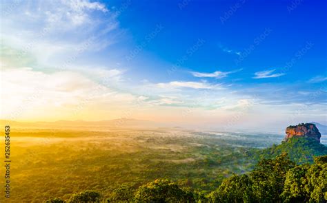 Sunrise View To Sigiriya Rock Lion Rock From Pidurangala Rock In