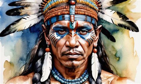 Watercolour Sketch Of An Amazonian Shaman Premium Ai Generated Image