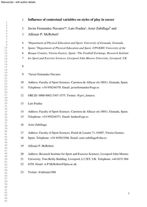Pdf Influence Of Contextual Variables On Styles Of Play In Soccer