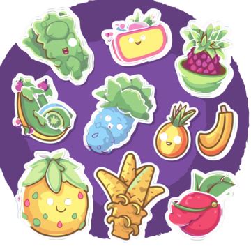 Fruit Vegetables Kawaii Stickers Clipart Vector Sticker Design With