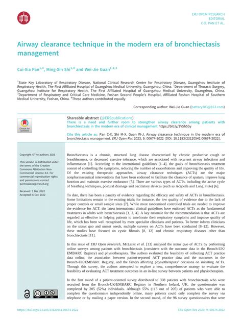 Pdf Airway Clearance Technique In The Modern Era Of Bronchiectasis