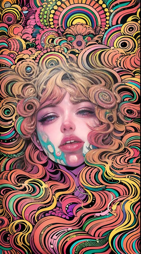 色とりどりの髪と髪に花を添えた女性の絵 SeaArt AI