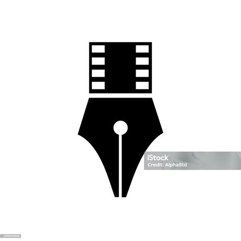 영화 작가 컨셉 펜 펜 니브 라이터 와 필름 릴 벡터 로고 아이콘 디자인 일러스트 개념에 대한 스톡 벡터 아트 및 기타 이미지 개념 개념과 주제 검은색 Istock