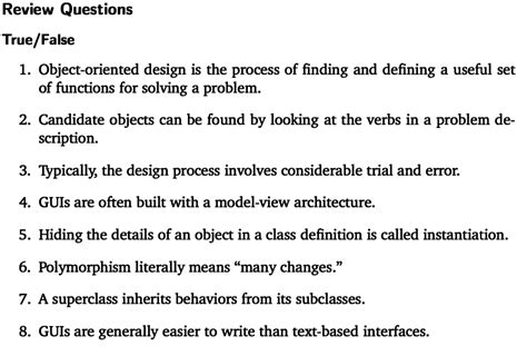Solved Review Questions True False 1 Object Oriented Design Chegg