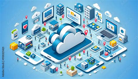 D Flat Vector As Cloud Data Synchronization With Devices And Cloud Icons Concept As Vector