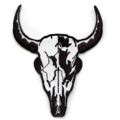 Western Bull Skull Patch Horns Decor Hunt Embroidered Iron On Cow Long
