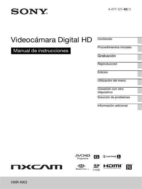 Manual Camara Sony Hxr Nx3 Español Pdf Televisión De Alta Definición Dvd