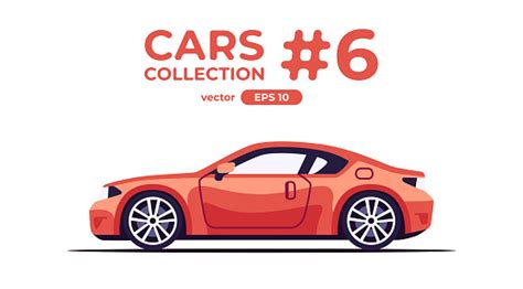 흰색 배경에 고립 된 자동차 플랫 스타일 Eps10 일러스트레이션 차량 세트 측면 보기입니다 심플한 모던 한 디자인 아이콘 컬렉션입니다 붉은 색 세단 스포츠 카에 대한 스톡