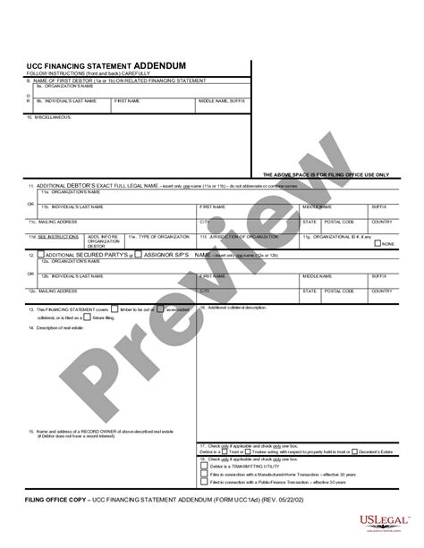 Wisconsin Ucc1 Financing Statement Addendum Ucc 1 Form Wisconsin Us Legal Forms