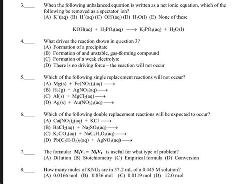 3When The Following Unbalanced Equation Is Written As A Net Ionic