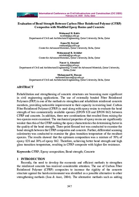 Pdf Evaluation Of Bond Strength Between Carbon Fiber Reinforced Polymer Cfrp Composites With