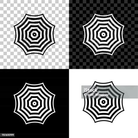 태양 보호 우산 Fo 비치 아이콘 블랙 화이트와 투명 한 배경에 고립 야외 공간을 위한 대형 파라솔 비치 우산 여름 방학 또는 피크닉 액세서리 벡터 일러스트 0명에 대한