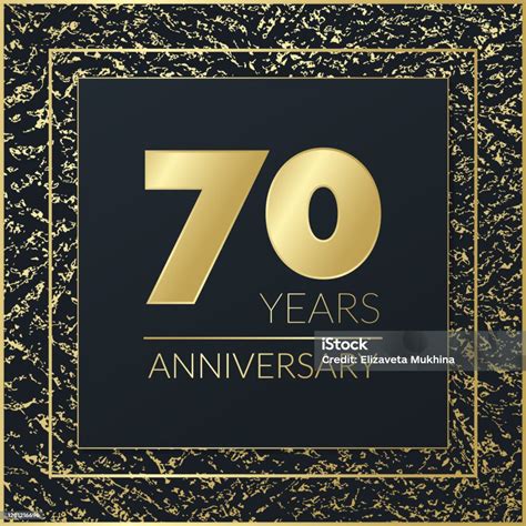 70 주년 기념 골드 심볼 벡터 기호입니다 황금 그런 지 무늬 축하 축하 프레임 디자인 장식 웹 배너 초대 희년을위한 반짝이 일러스트 70에 대한 스톡 벡터 아트 및 기타