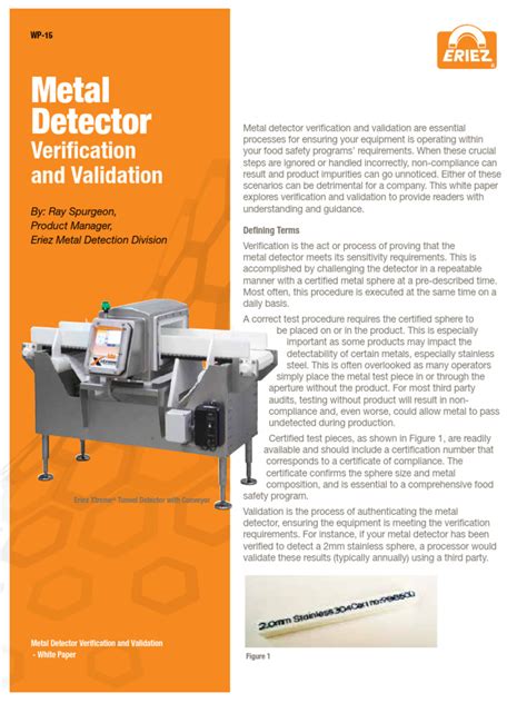 Eriez Metal Detector Verification And Validation White Paper Pdf