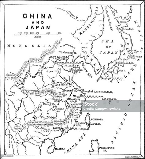 Antique Illustration Map Of China And Japan Stock Illustration
