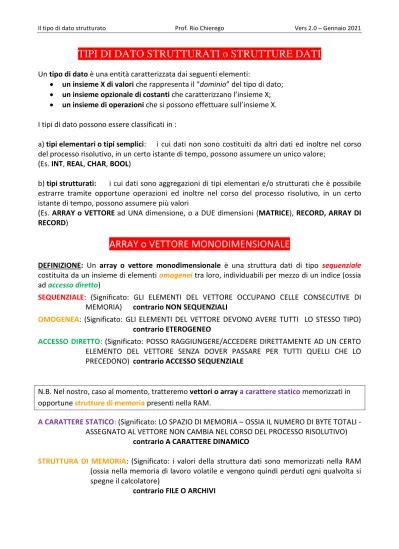 Tipi Di Dato Strutturati O Strutture Dati