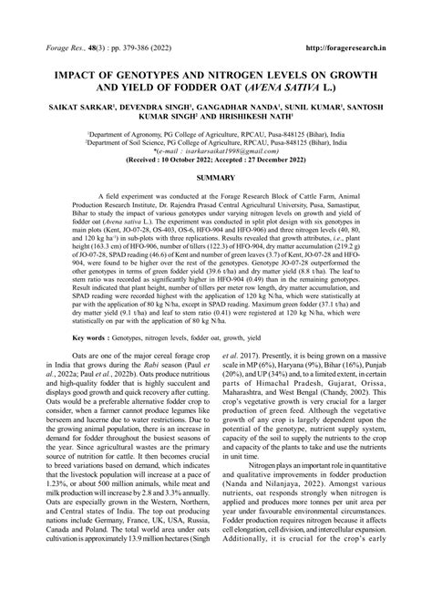 Pdf Impact Of Genotypes And Nitrogen Levels On Growth And Yield Of