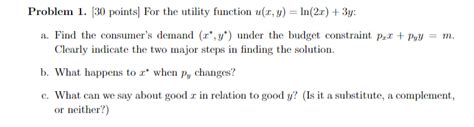 Solved Problem Points For The Utility Function Chegg