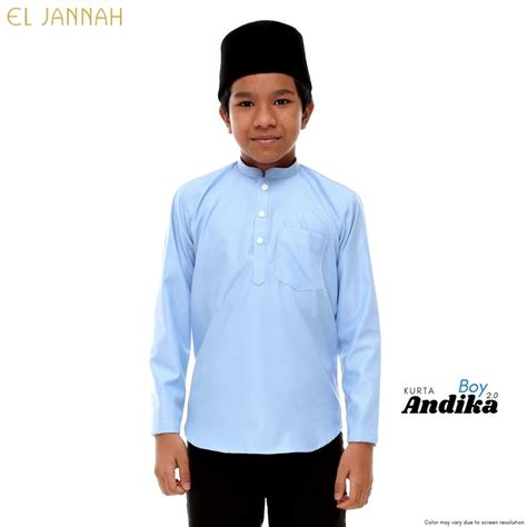 Kurta Boy Andika Baby Blue Kurta Budak Biru Muda Lengan Panjang