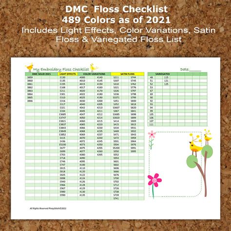 Free Printable Dmc Floss Checklist Printable And Enjoyable Learning