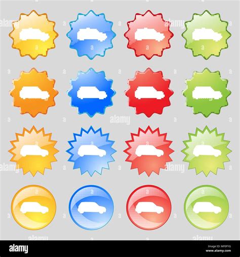 Jeep Icon Sign Big Set Of 16 Colorful Modern Buttons For Your Design Vector Illustration Stock