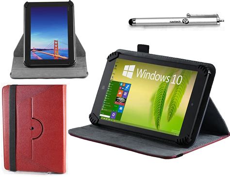 Navitech Red Faux Leather Case Cover With 360 Rotational Stand With Stylus