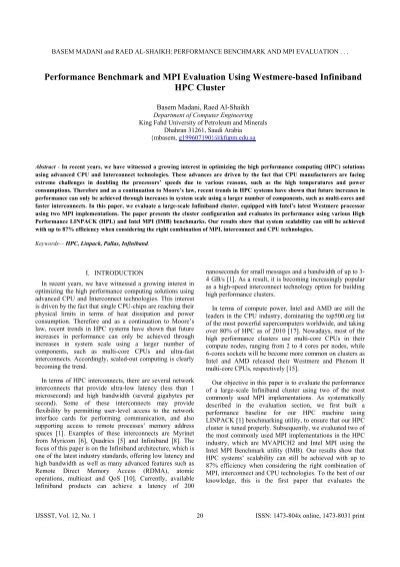 Performance Benchmark And Mpi Evaluation Using Ijssst