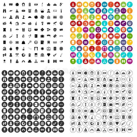 100 Adult Games Icons Set Vector Variant Stock Vector Illustration Of Pistols Binoculars