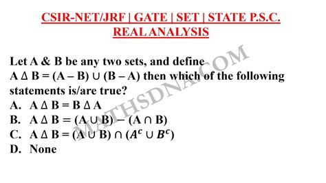 Csir Netjrf Gate Set State Psc Real Analysis Set Theory Youtube