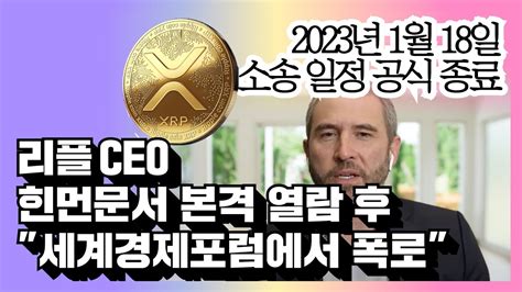 리플 비트코인 이더리움 소송 마지막 일정 1월 18일 리플 Ceo 힌먼문서 열어본 소감 세계경제포럼에서 폭로 Youtube