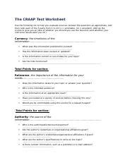 The CRAAP Test Worksheet Docx The CRAAP Test Worksheet Use The Following List To Help You