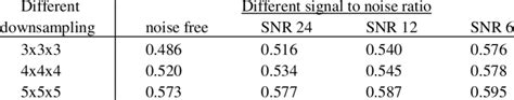 skeletonization errors at different levels of noise and downsampling