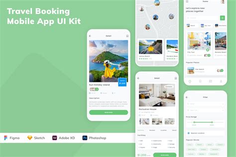 旅行预订手机应用app Ui Kit Sketch Fig Xd Psd 云瑞设计