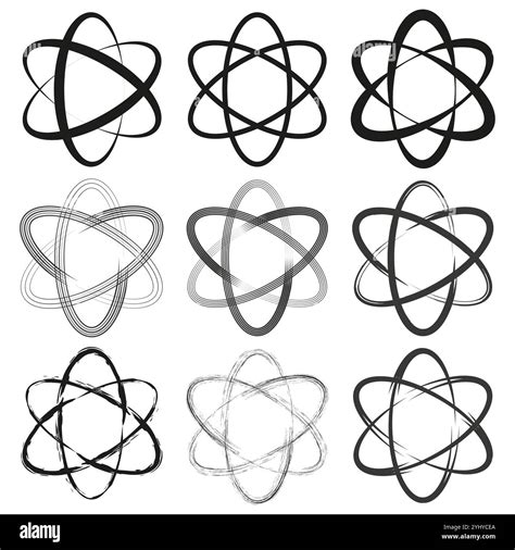 Atom Icon Set Science Symbol Elements Black Atomic Structure Vector Physics Stock Vector